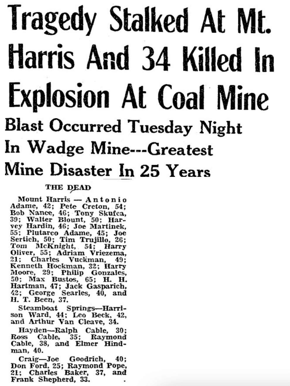 History in Focus: Mount Harris and The Wadge Mine | CraigDailyPress.com