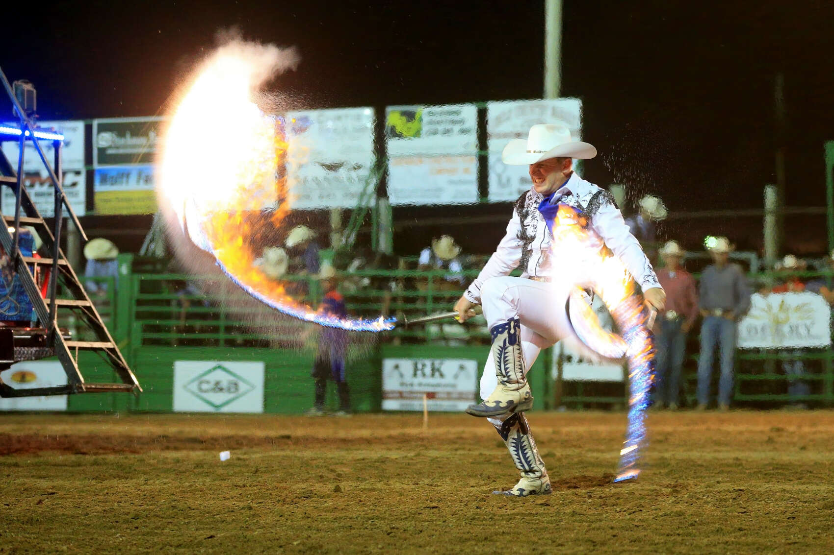 Rodeo couple exhibits trick riding and roping, gun spinning at Buffalo ...