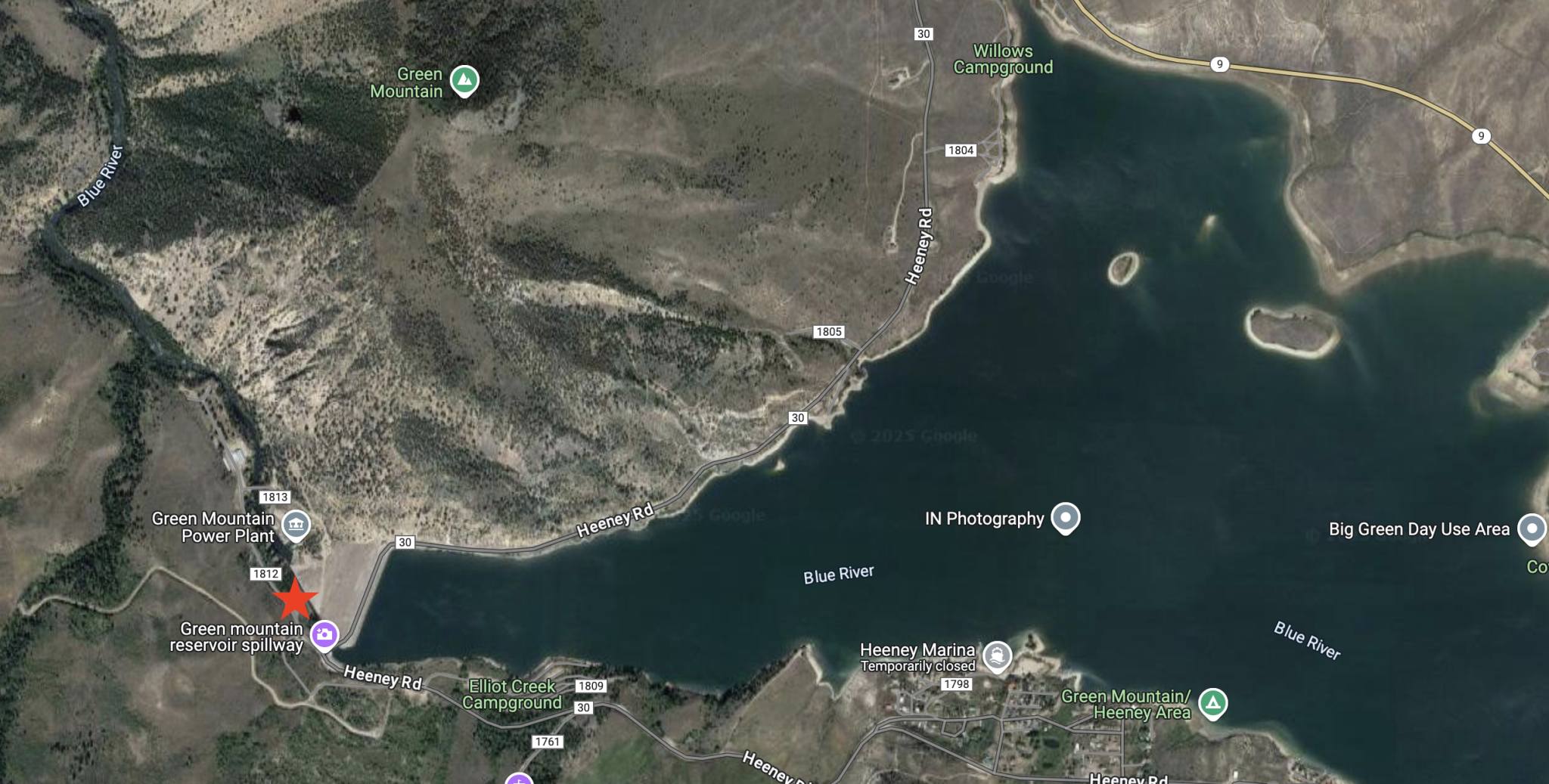 Road accessing popular recreation site below Green Mountain Reservoir ...