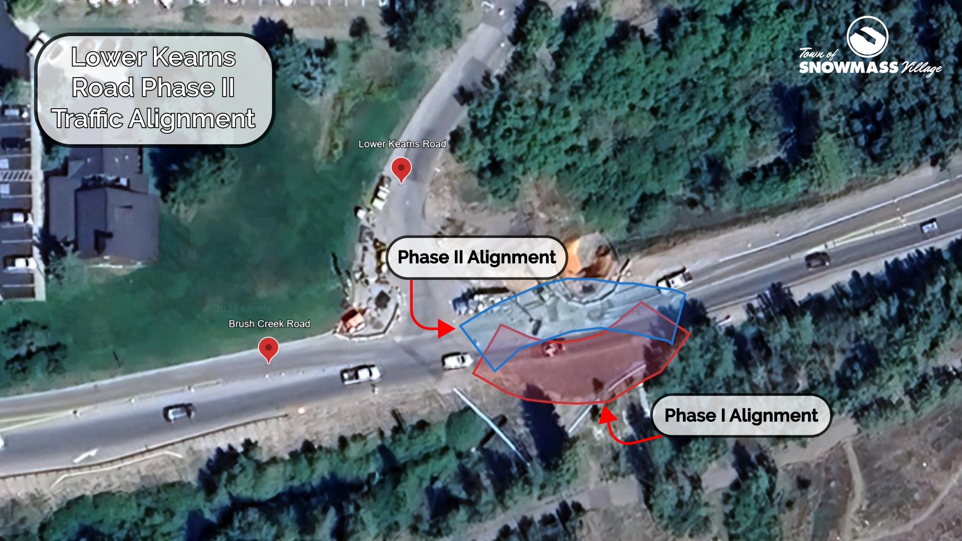 Roadway alignment of Brush Creek Road to shift for new construction ...