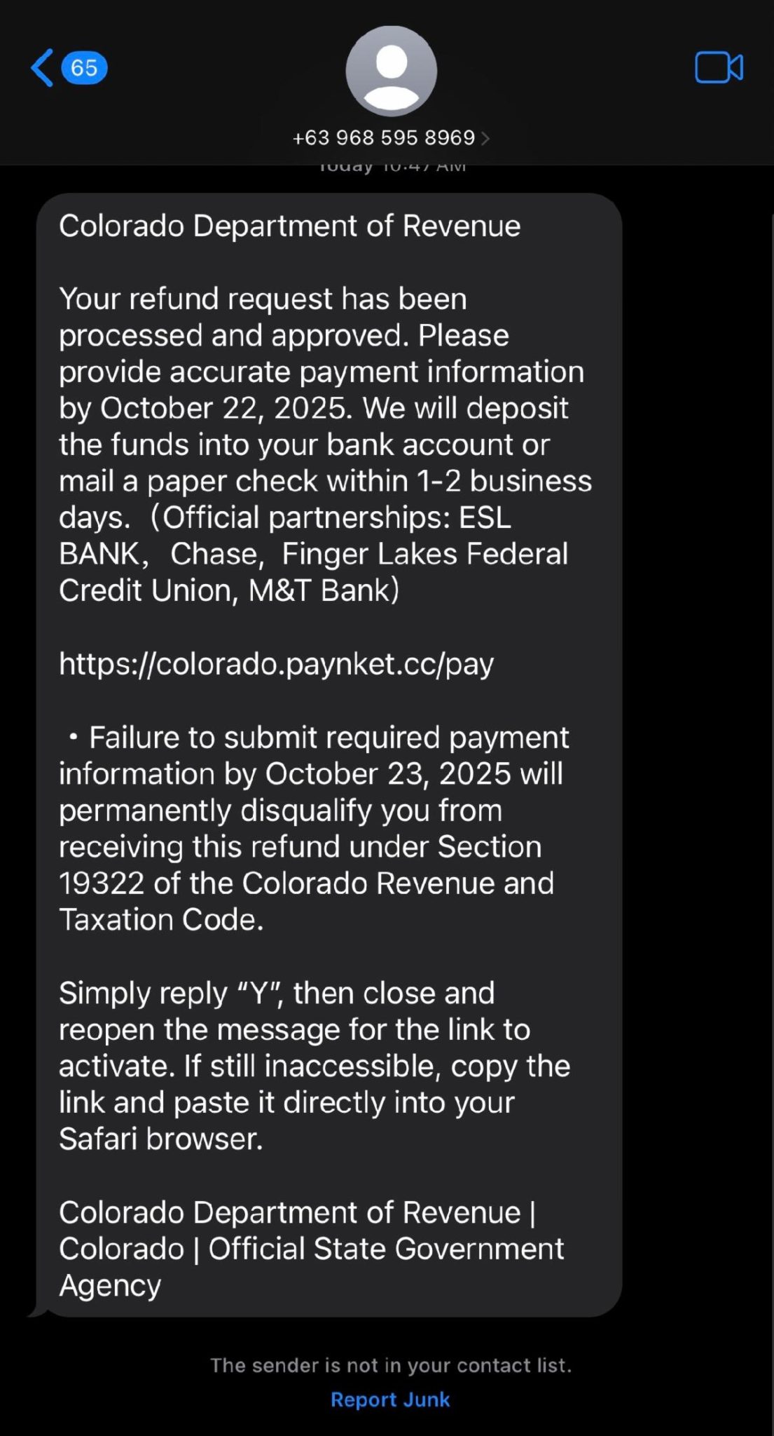 Colorado Department of Revenue warns of scam texts | AspenTimes.com