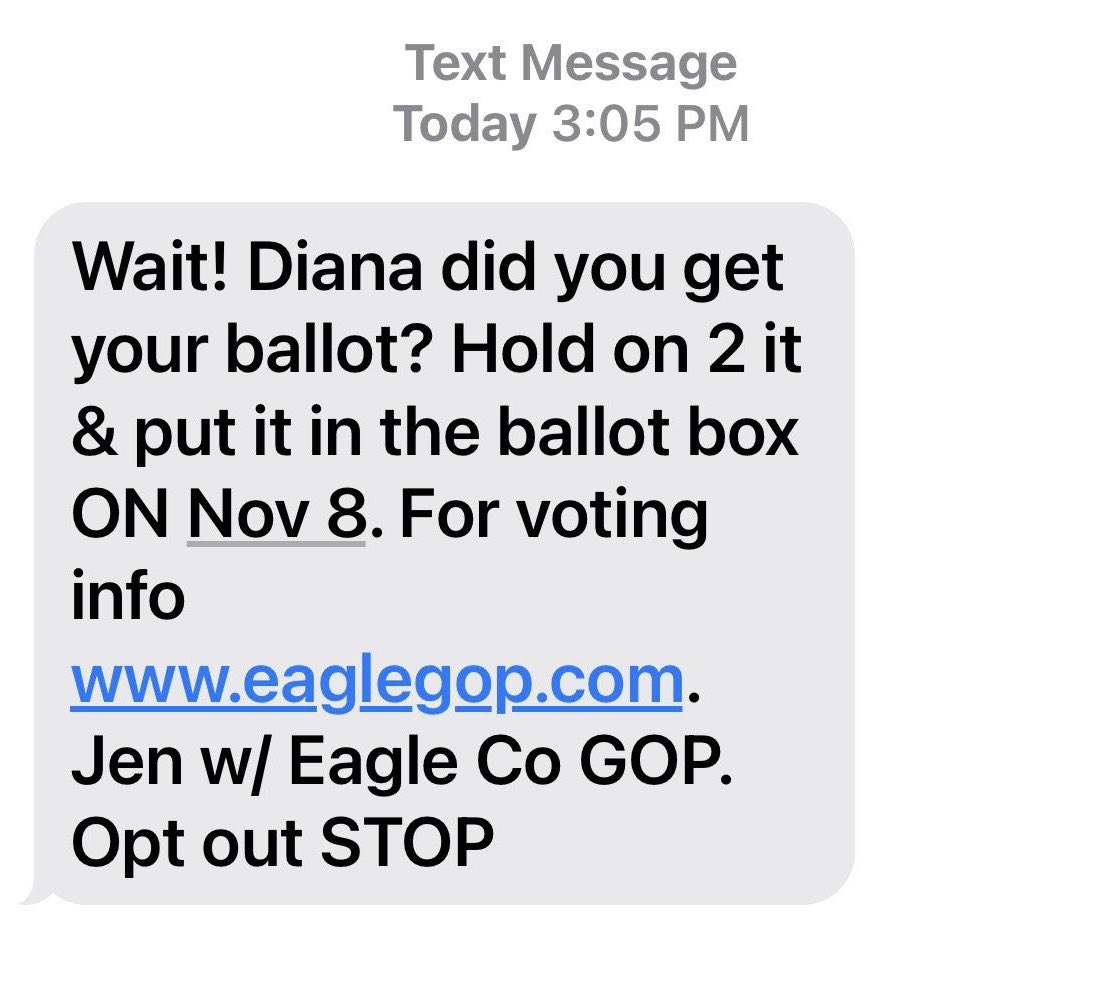 Texts to Eagle County residents encourage people to vote in person on ...