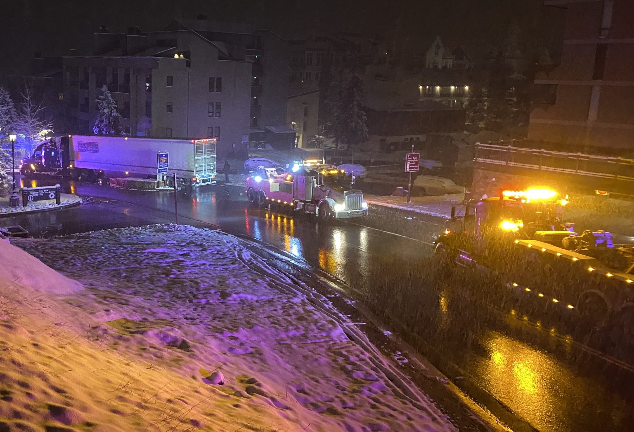 Semi truck takes to the streets of Lionshead Village, creating a long ...