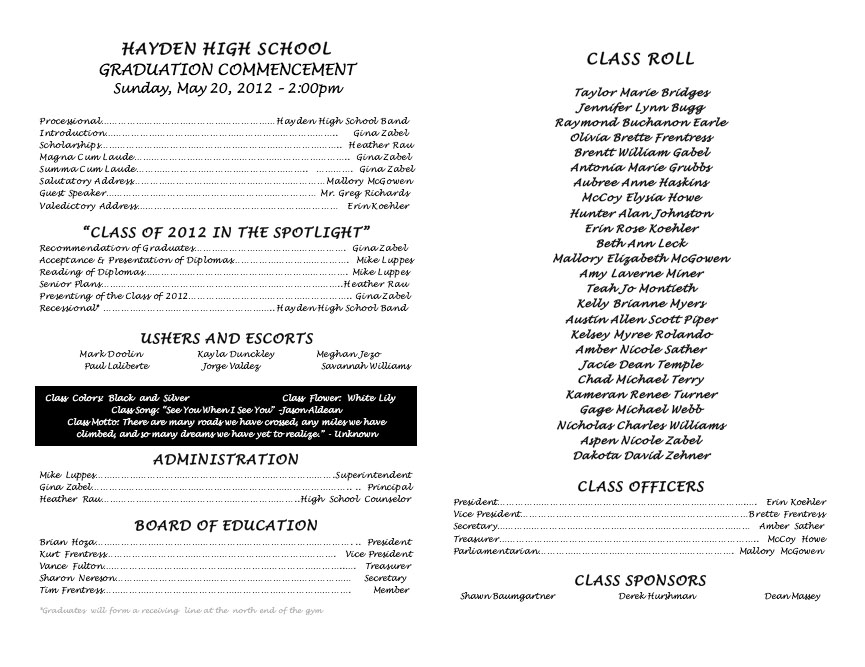 Hayden 2012 Commencement Program | SteamboatToday.com