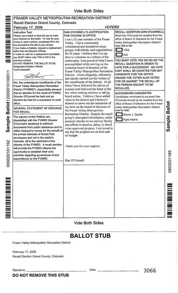 Fraser Rec Recall Sample Ballot | SkyHiNews.com