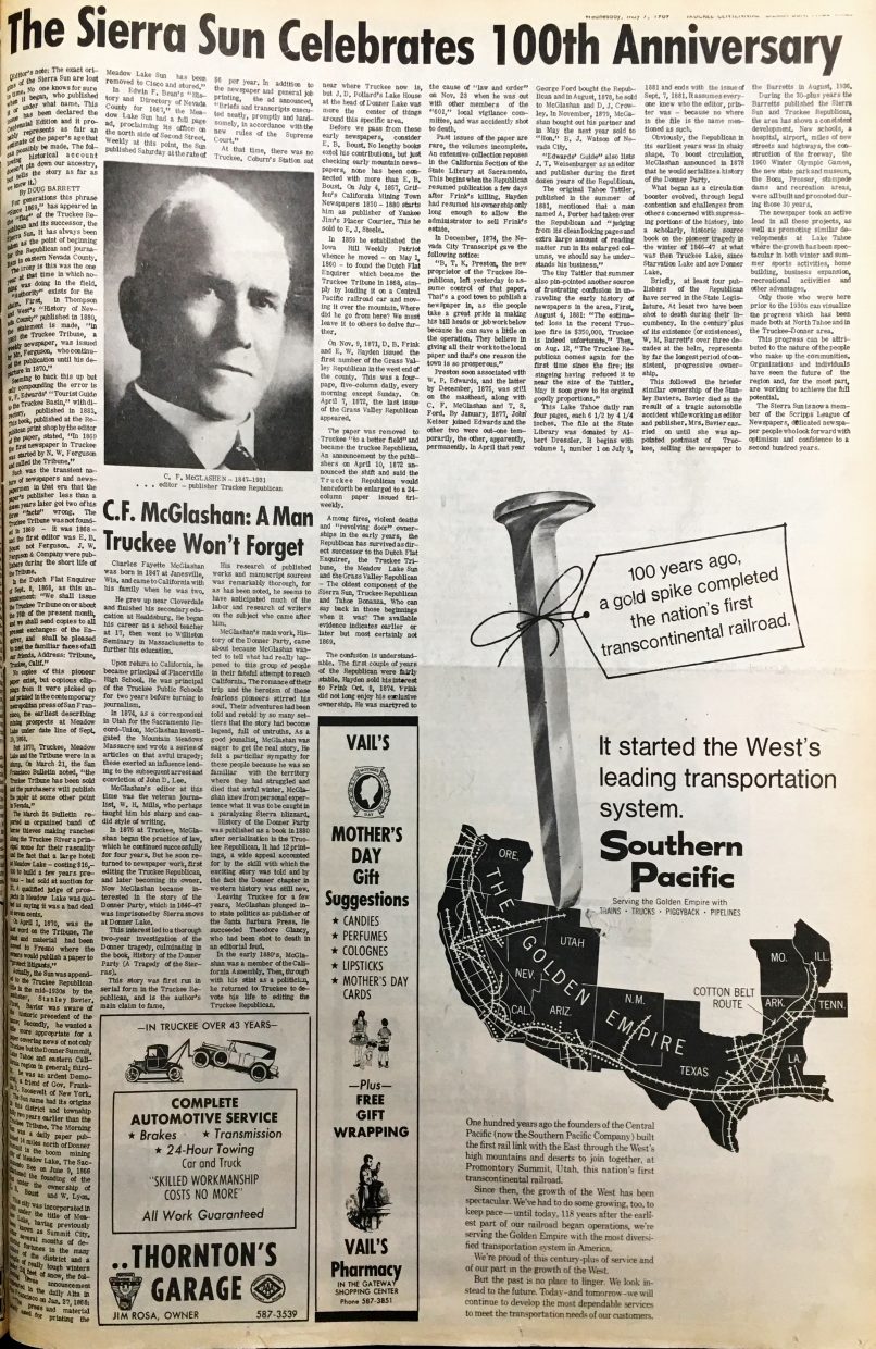 Sierra Sun Celebrates 100th Anniversary on May 7, 1969 | SierraSun.com