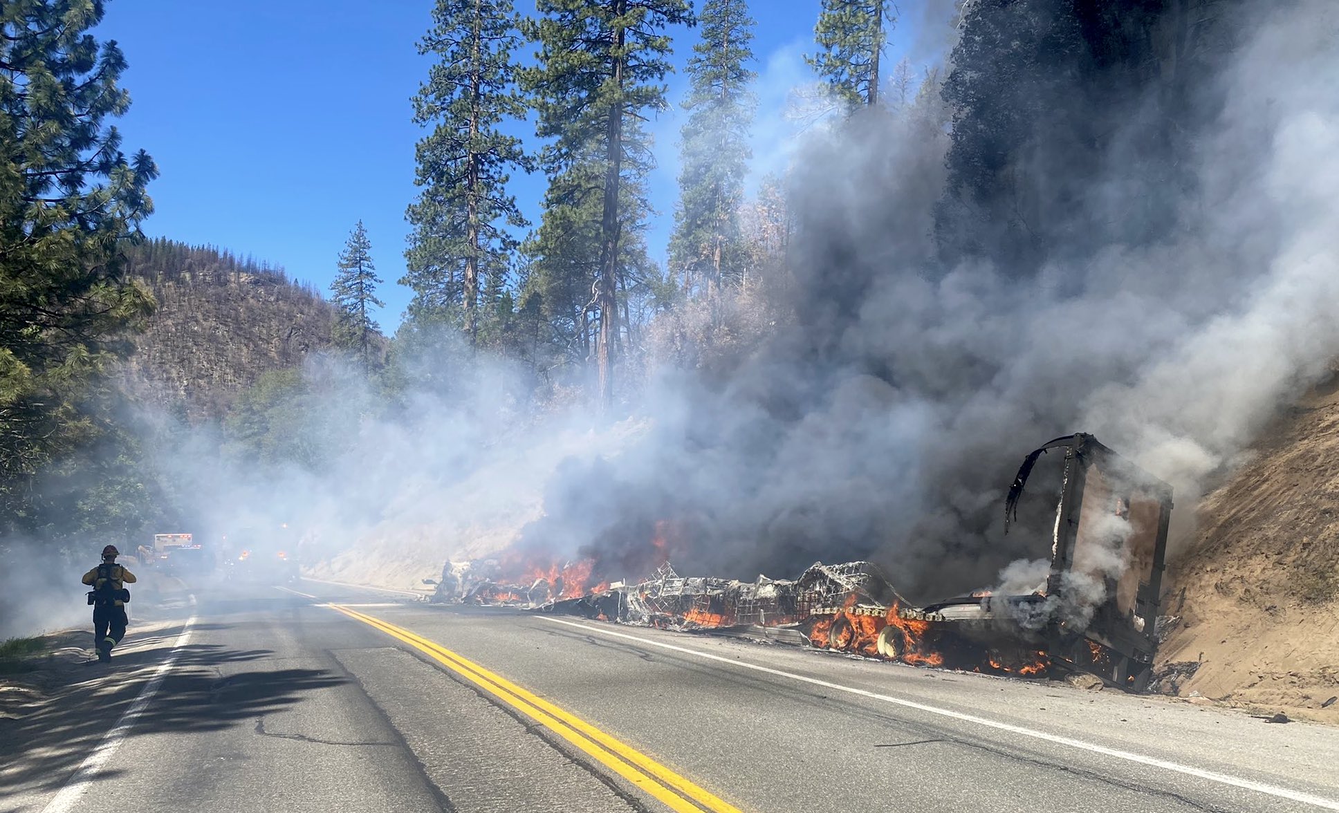 US 50 reopened after big rig ignites vegetation fire near Kyburz ...