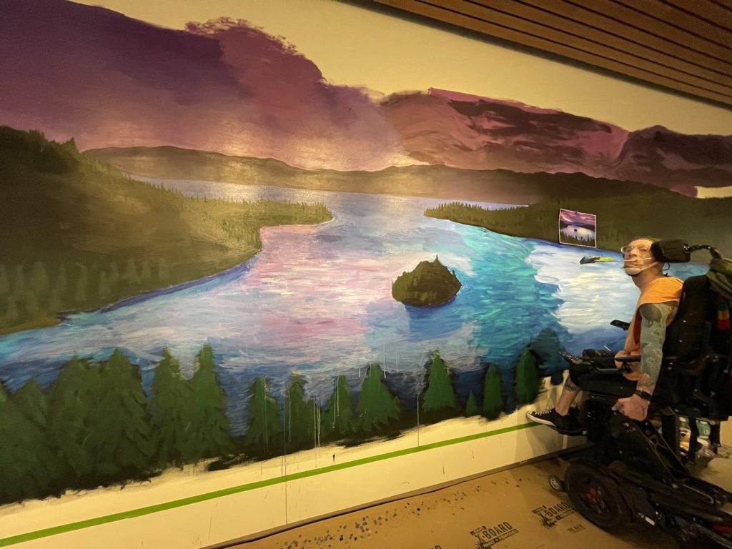 ‘Never give up’ Reno man with Cerebral Palsy paints Emerald Bay, 35’x10 ...